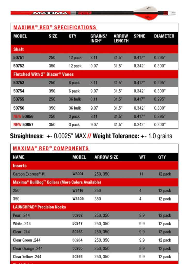 Carbon Express Arrows Maxima Red 6 Pack Fletched 250 350 Spine Arrow ...